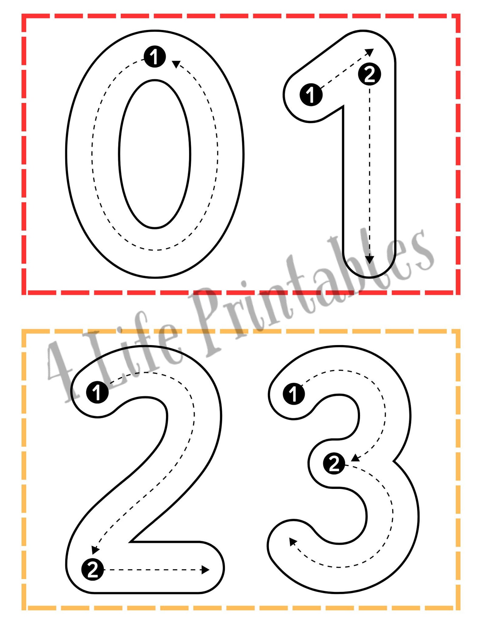 Printable Numbers Tracing Cards, 4 Pages, Number Writing Practice ...