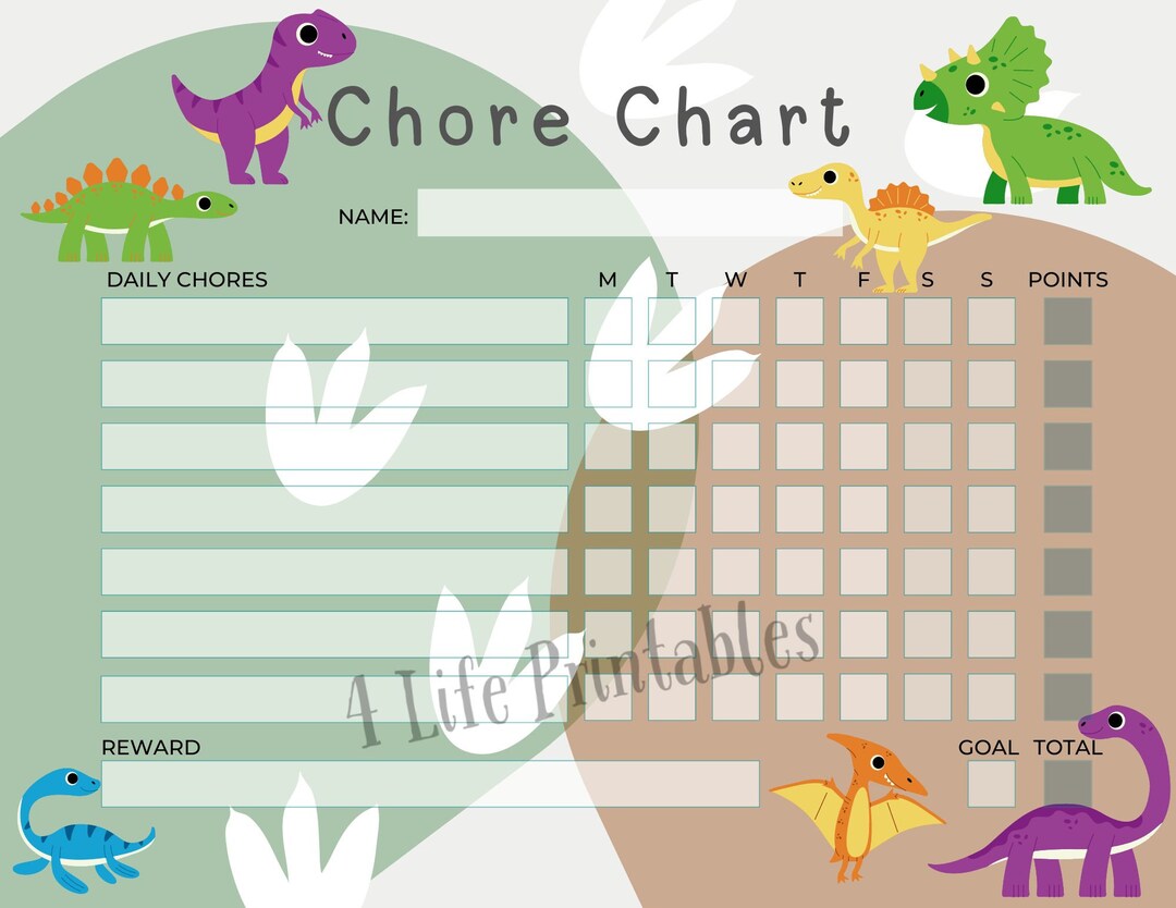 Printable Dinosaur Chore Chart, Kid Chore Chart, Themed Chore Chart ...
