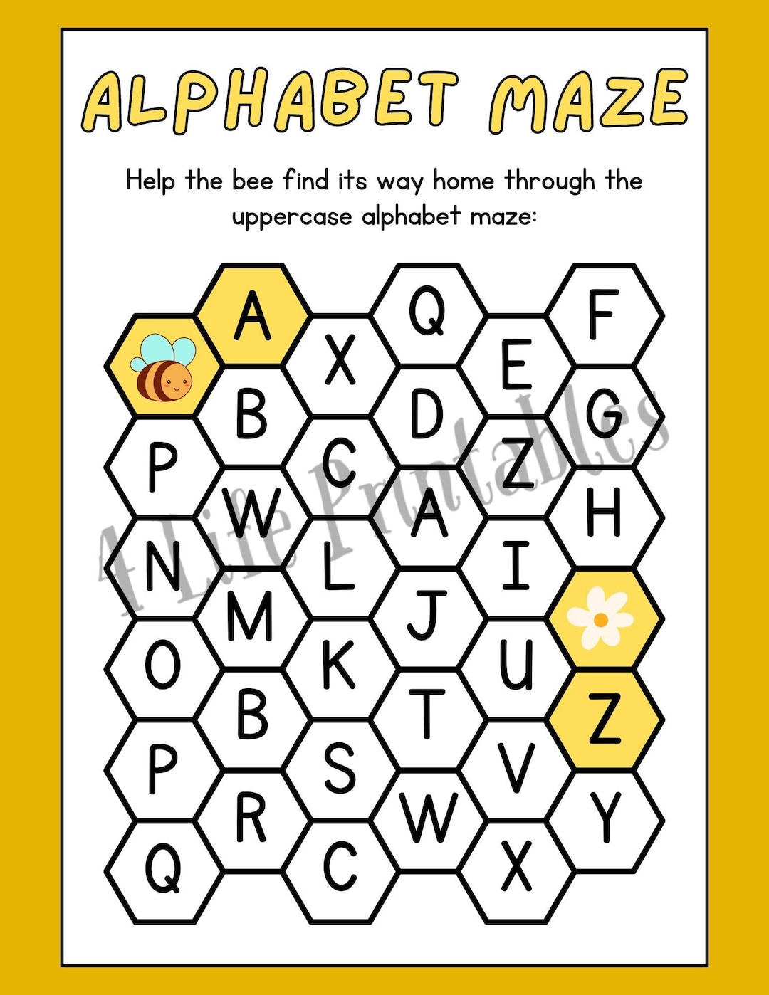 Printable Honeycomb Alphabet and Numbers Mazes, Upper Case and Lower ...