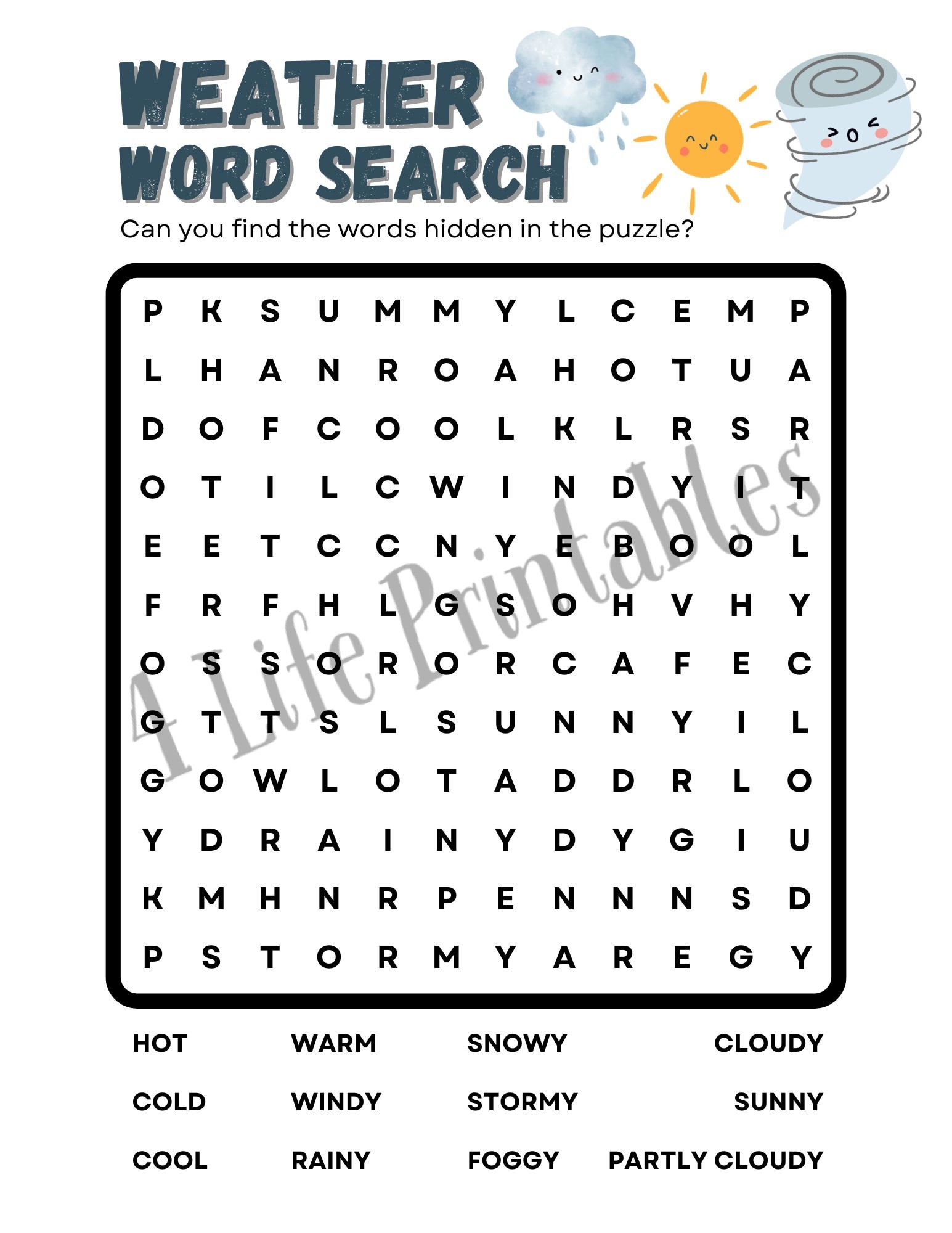Printable Kids Word Search, Educational Kids Word Search, Spelling ...