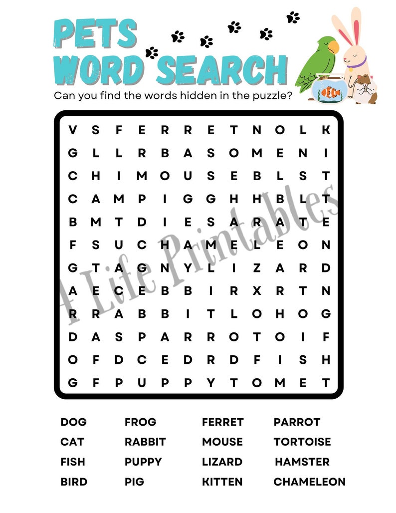 Printable Kids Word Search, Educational Kids Word Search, Spelling ...