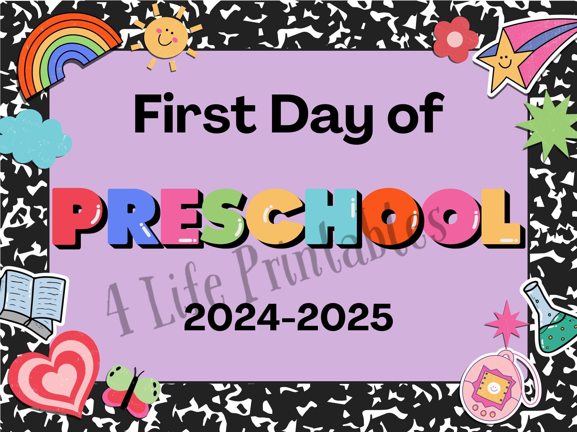 Printable Retro First and Last Day of Preschool Sign, First and Last ...