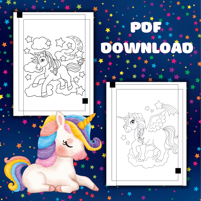 Unicorn Coloring Pages, Digital Download, PDF Instant Download, 15 ...