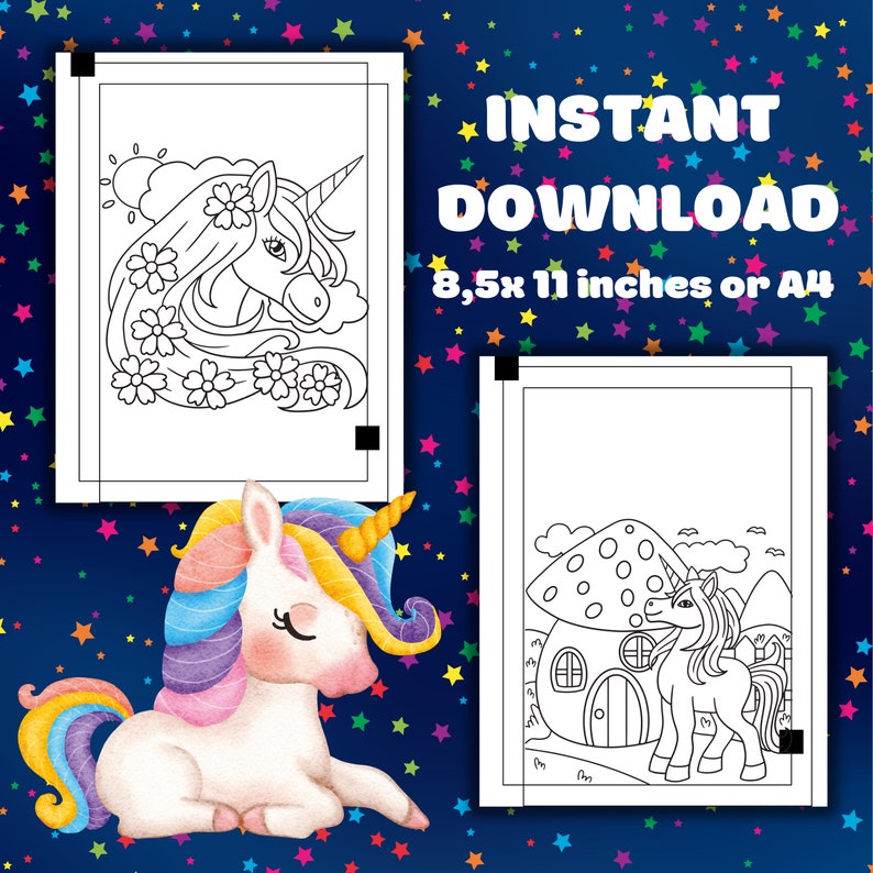 Unicorn Coloring Pages, Digital Download, PDF Instant Download, 15 ...