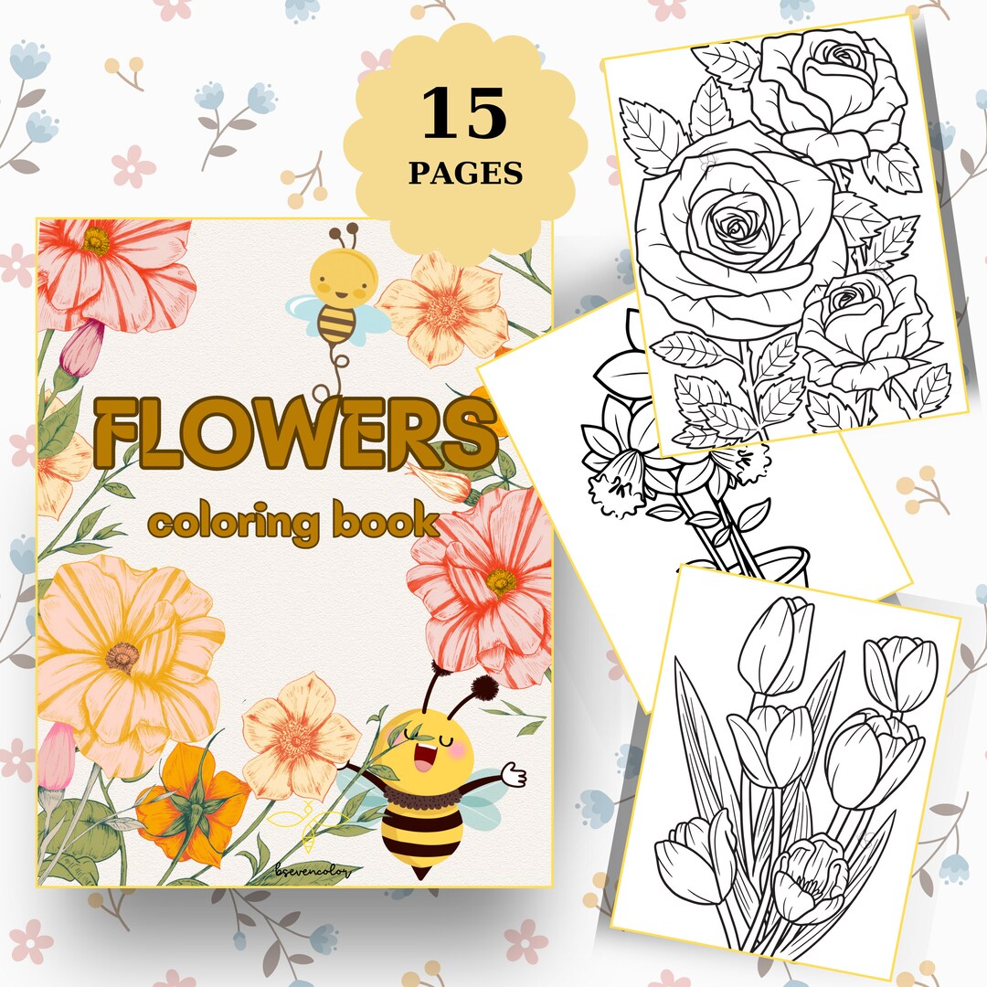 Colorable Flowers Coloring Book, Instant PDF Download, 15 Pages ...