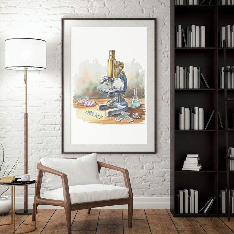 Watercolor Microscope Wall Art | Science Laboratory Decor | Medical ...