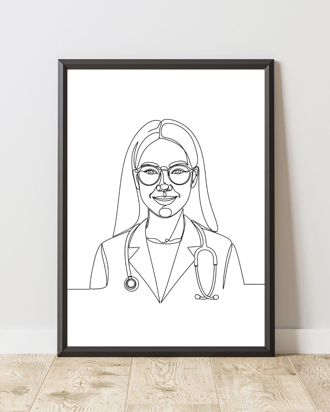 Minimalist Woman Doctor Line Art Print: Modern Medical Office Decor ...