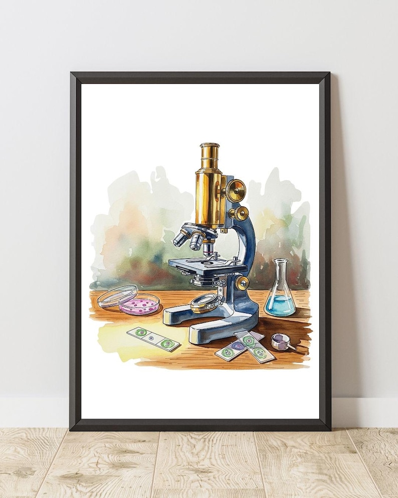 Watercolor Microscope Wall Art | Science Laboratory Decor | Medical ...
