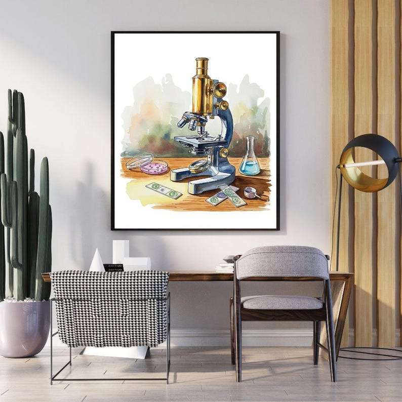 Watercolor Microscope Wall Art | Science Laboratory Decor | Medical ...