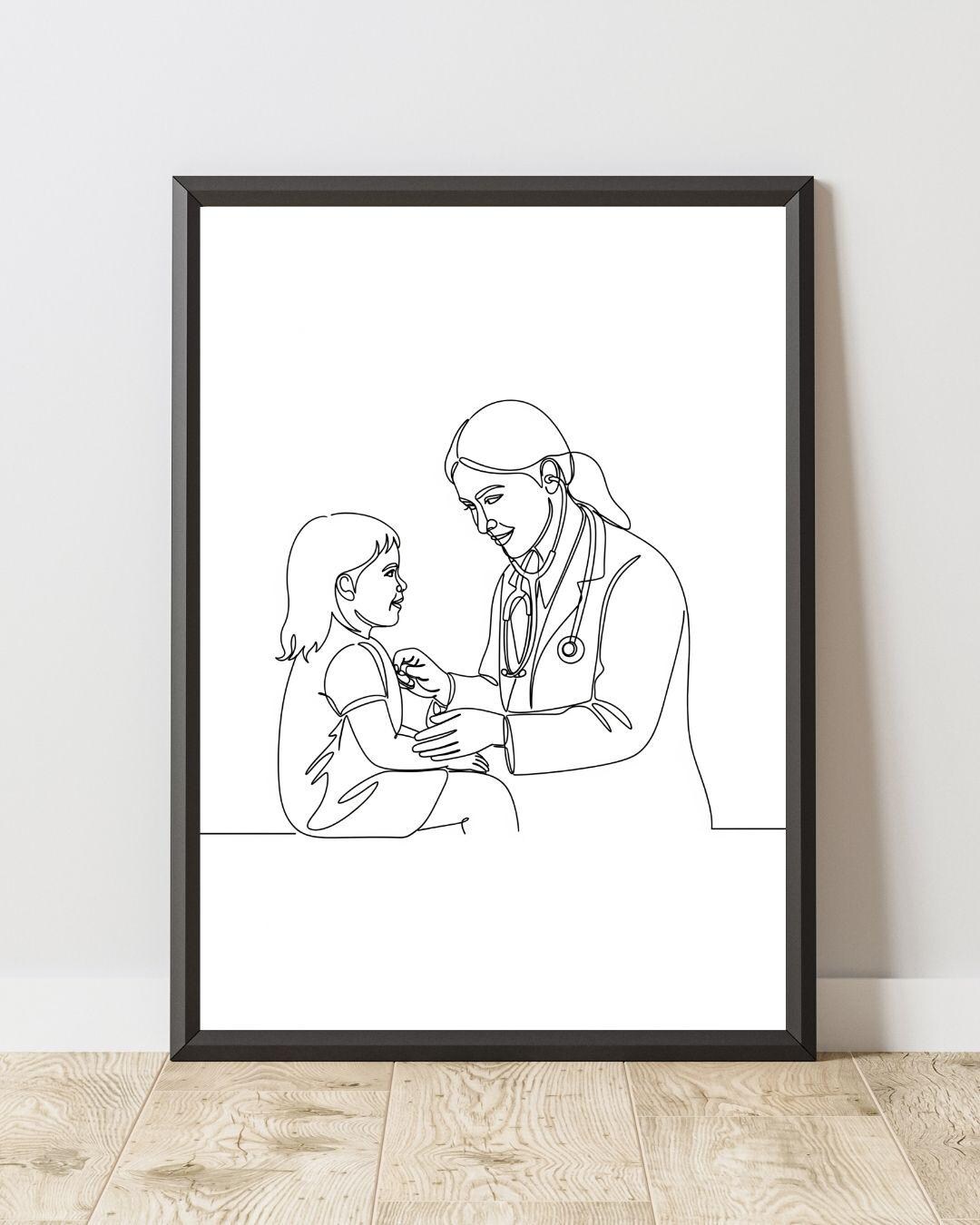 Doctor and Child One Line Art: Minimalist Medical Office Decor (digital ...