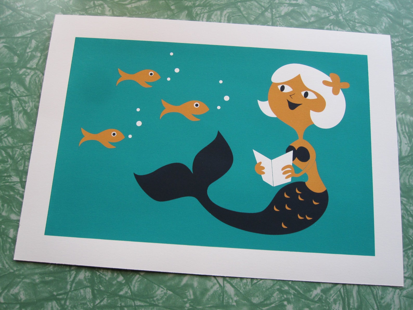 Reading Mermaid Silkscreen Print - Etsy