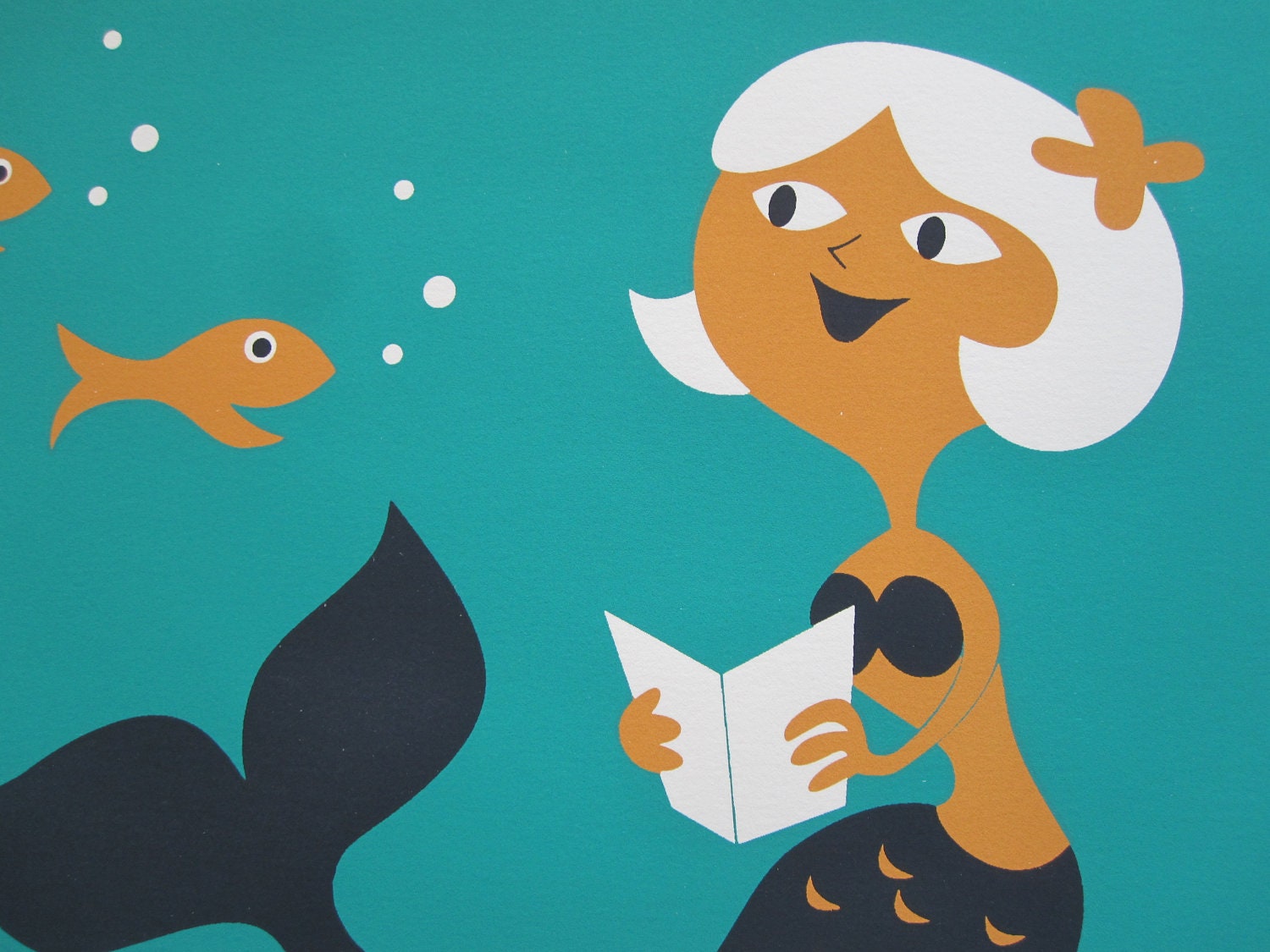 Reading Mermaid Silkscreen Print - Etsy