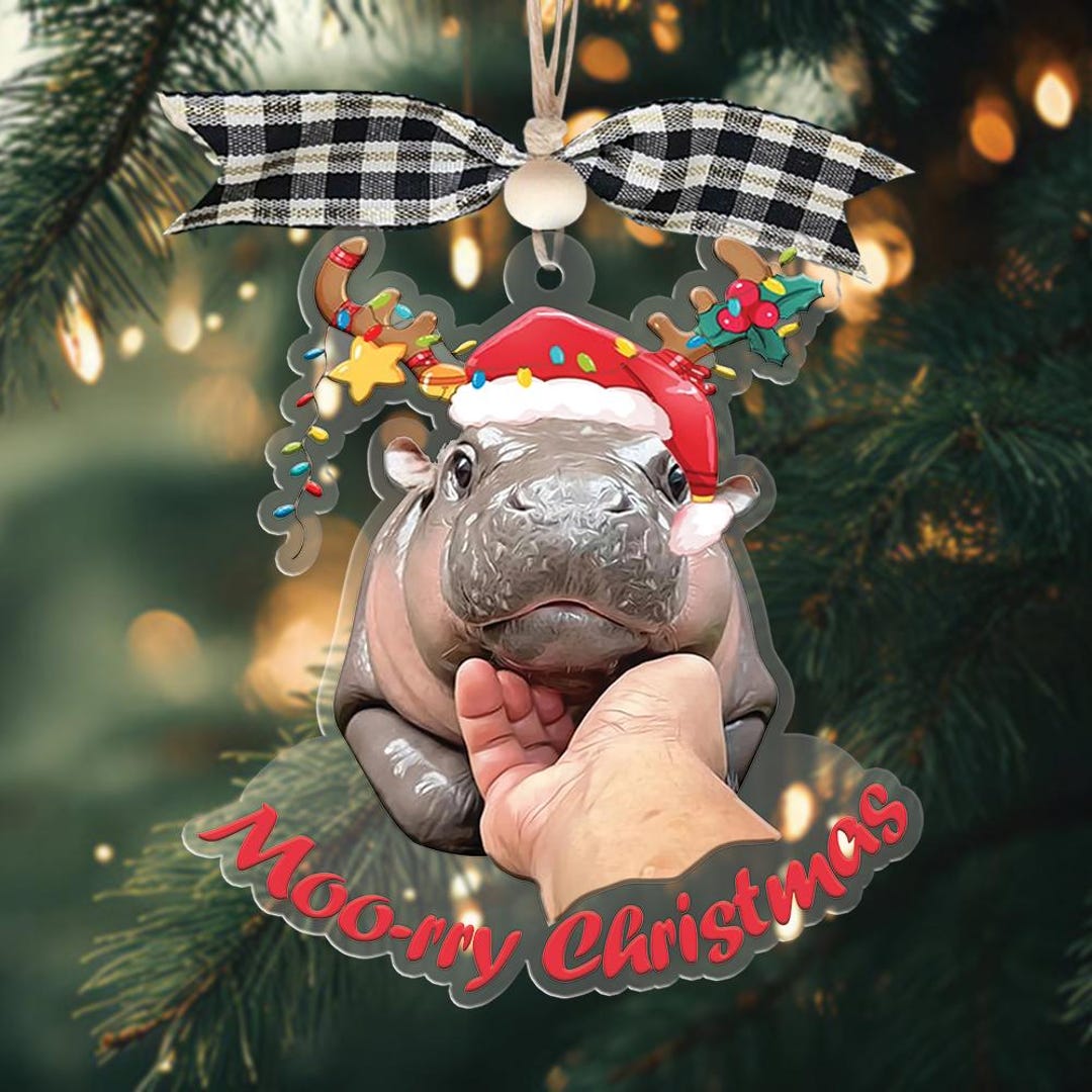 Cute Baby Hippo Moo Deng Acrylic Ornament, Moo Deng Ornament, Hippo ...