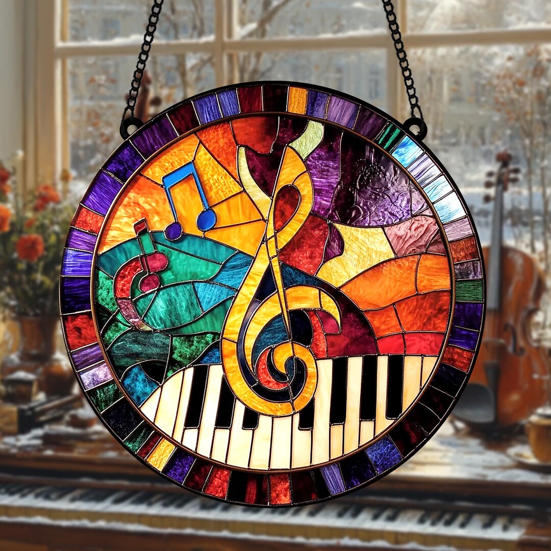 Music Teacher Suncatcher, Treble Clef Faux Stained Glass, Perfect Music ...