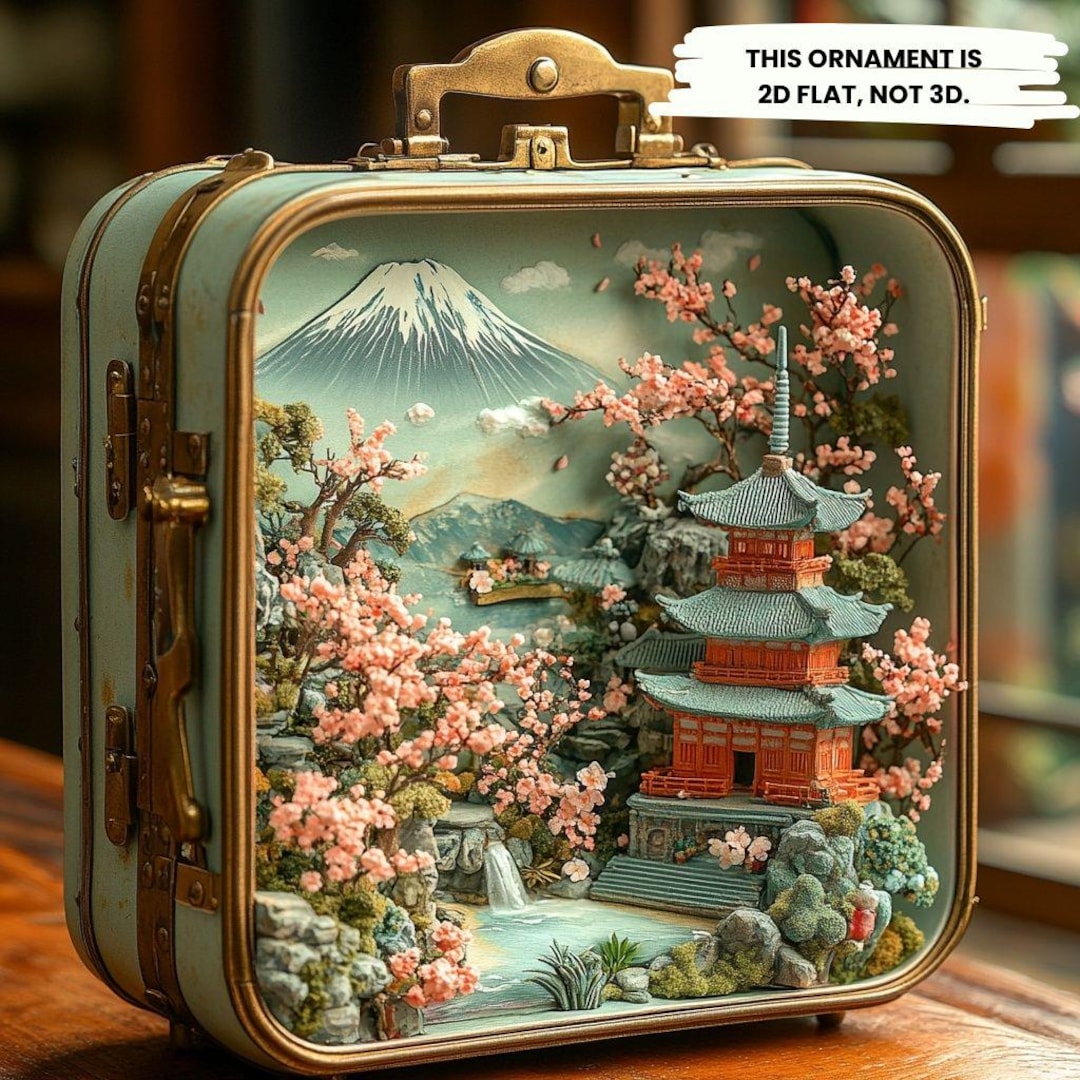 Japanese Landscape Diorama in Vintage Suitcase – Mount Fuji and Cherry ...