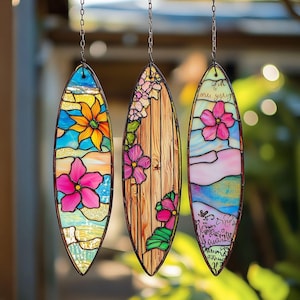 Tropical Surfboard Faux Stained Glass Suncatcher, Surf Decor for Beach ...