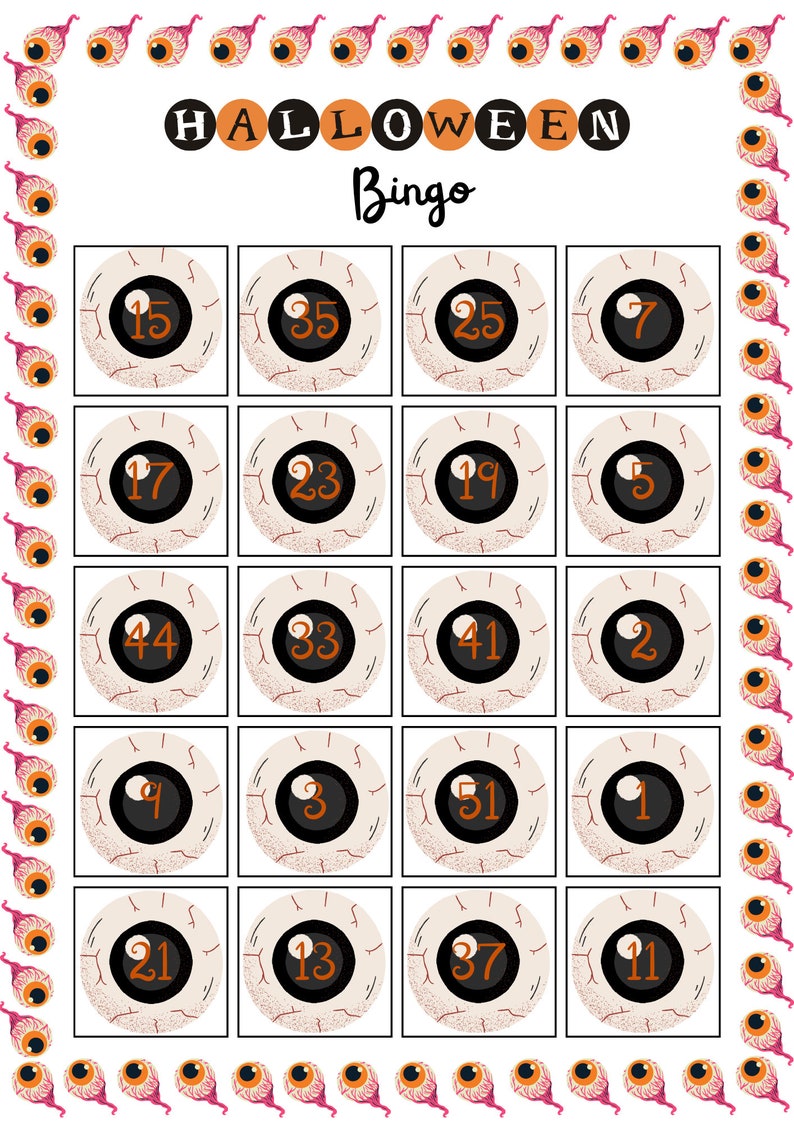 50 Printable Digital Bingo Cards Canva Halloween Theme Party Game ...