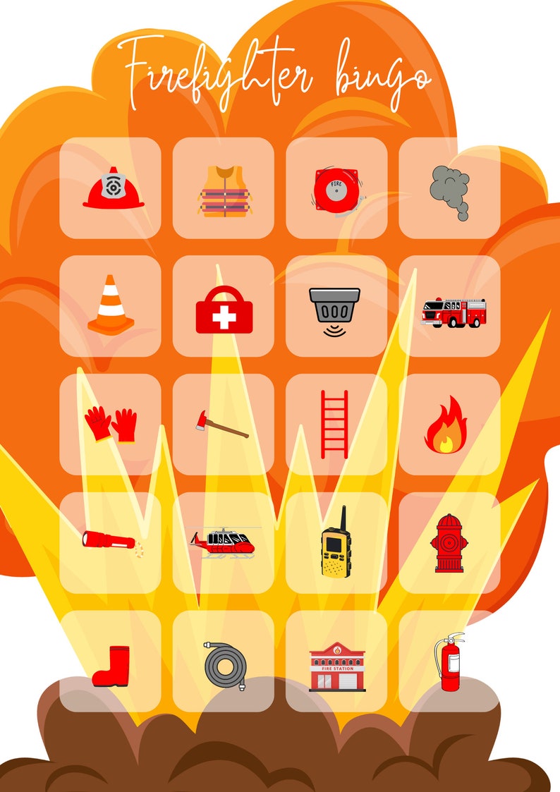 20 Printable Digital Bingo Cards Canva Firefighter Theme Party Game ...