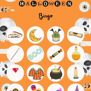 50 Printable Digital Bingo Cards Canva Halloween Theme Party Game ...