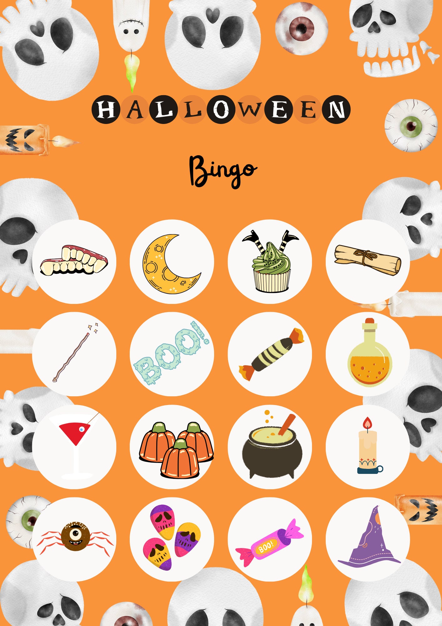 50 Printable Digital Bingo Cards Canva Halloween Theme Party Game ...