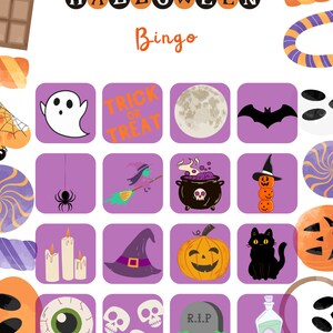 50 Printable Digital Bingo Cards Canva Halloween Theme Party Game ...
