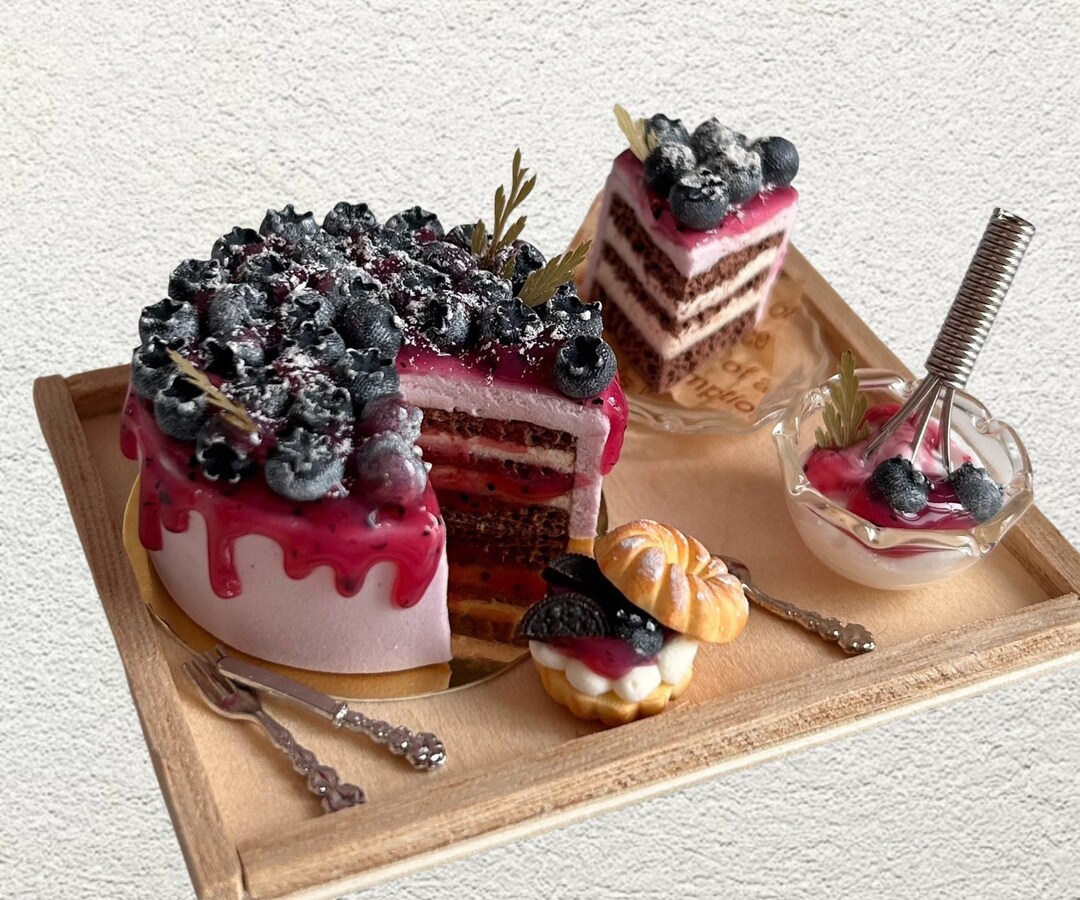 Miniature Cake Set,blueberry Cake, Dollhouse,miniature Cake, Mini Food ...