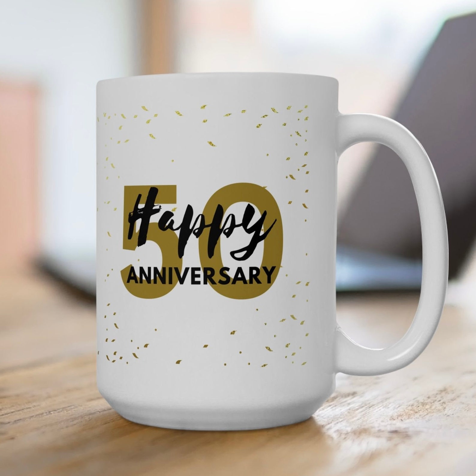 50th Anniversary Ceramic Mug, White and Gold, Celebrating 50 Years ...