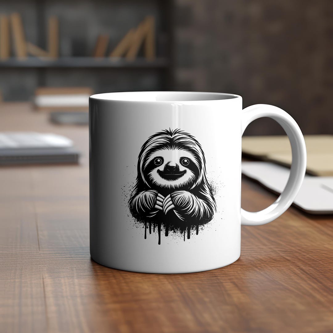 Ceramic Mug, Cute Street Art Spray Paint Sloth Coffee Mug. Fun Coffee ...