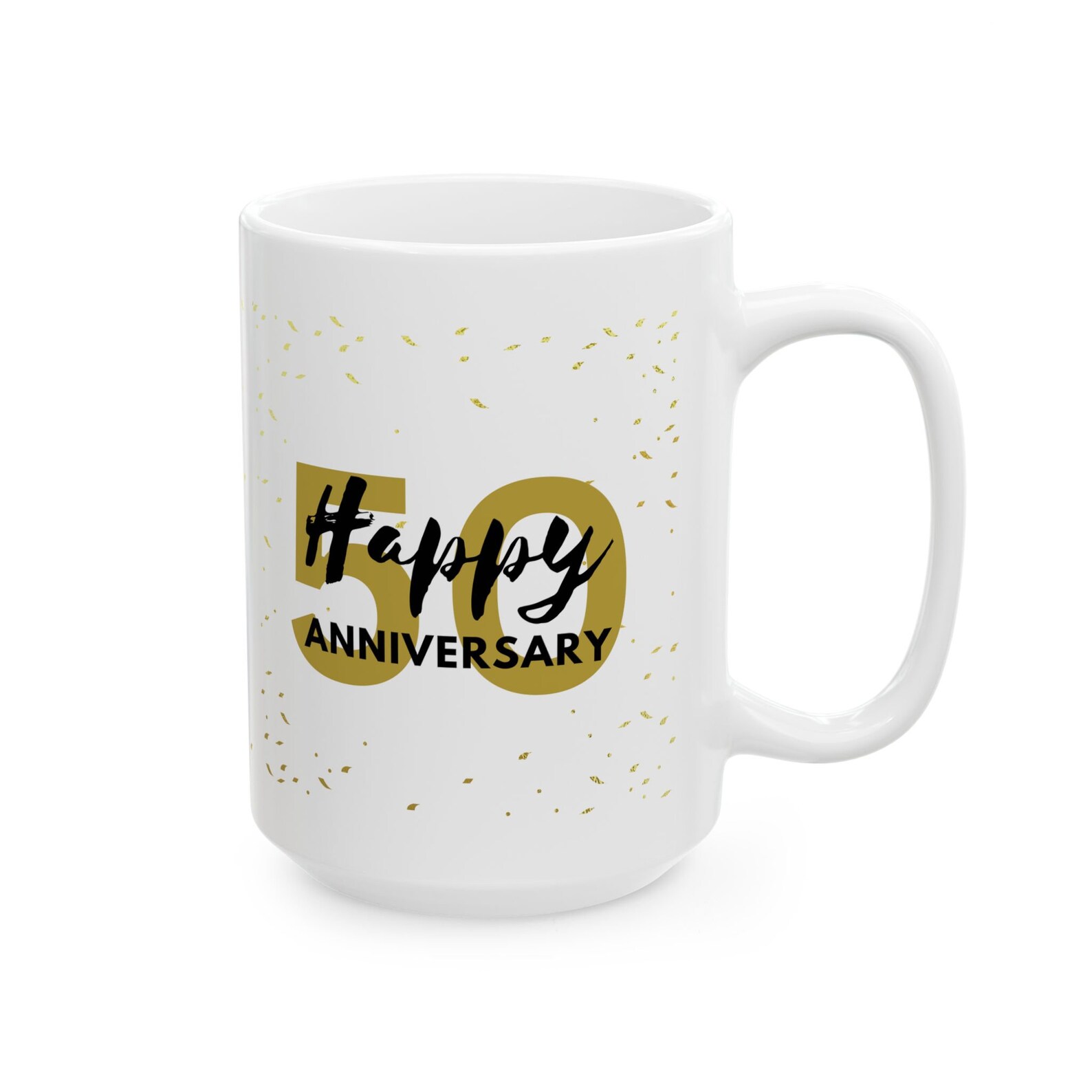 50th Anniversary Ceramic Mug, White and Gold, Celebrating 50 Years ...