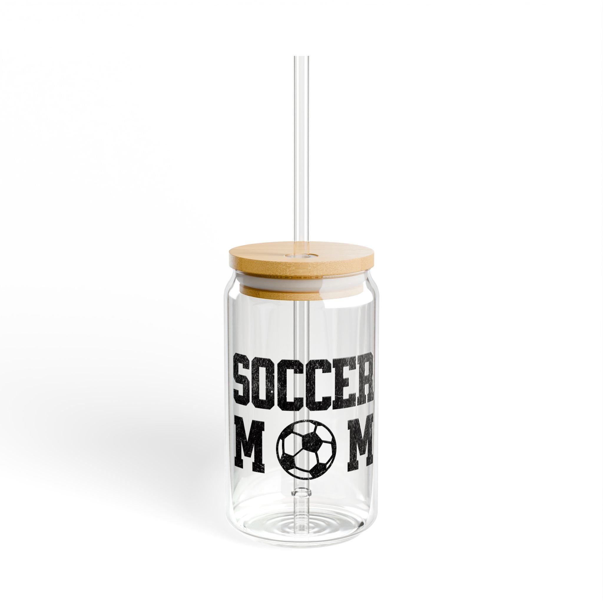 Soccer Mom Sipper Glass, Bamboo Lid Glass Cup, Soccer Ball Cup, Iced ...