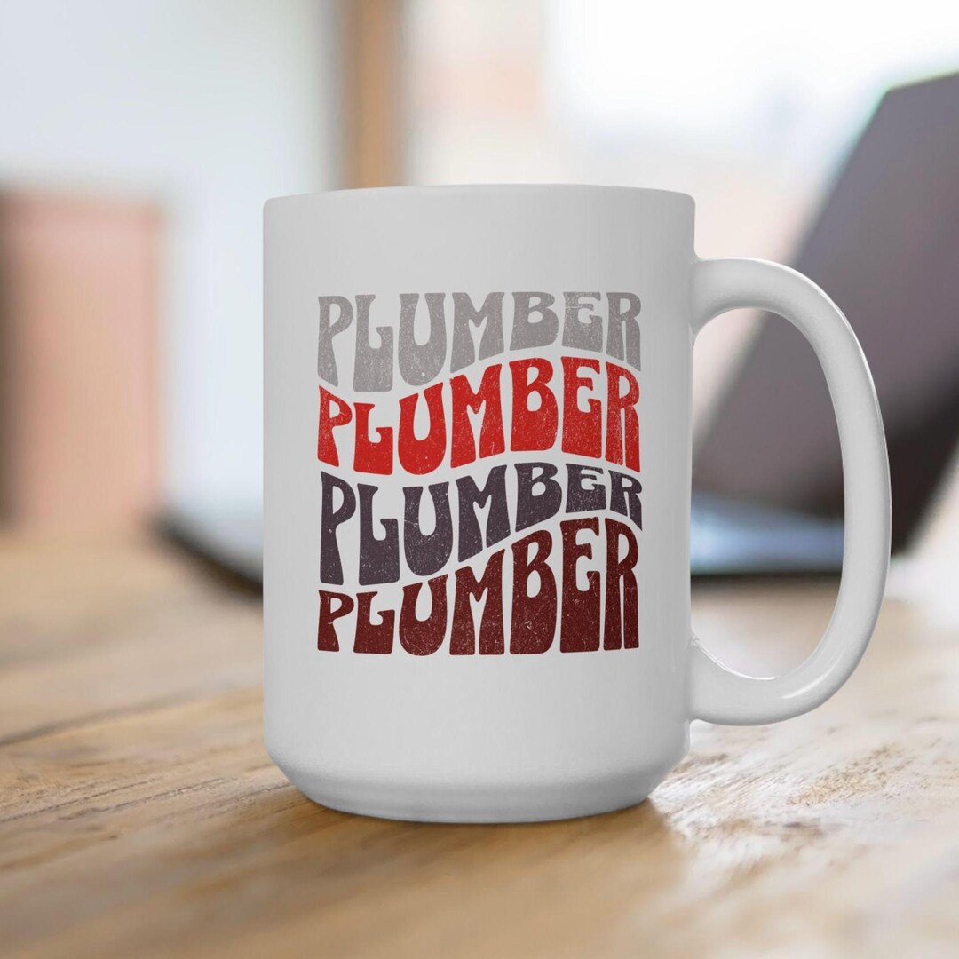 Plumber Ceramic Mug, Wavy Font Coffee Cup, Multi Line Text, Gift for ...