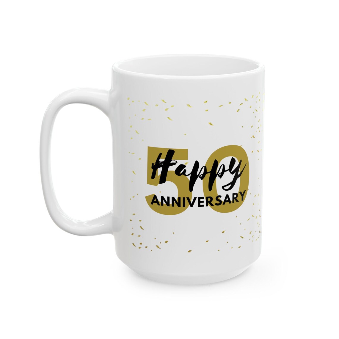50th Anniversary Ceramic Mug, White and Gold, Celebrating 50 Years ...