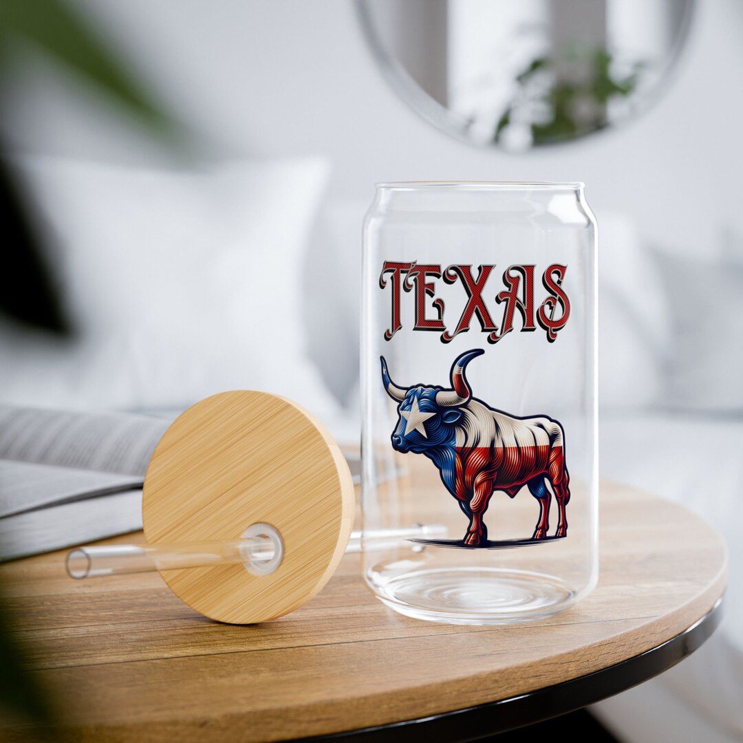 Texas Sipper Glass, Red White and Blue Longhorn Beer Can, State of ...
