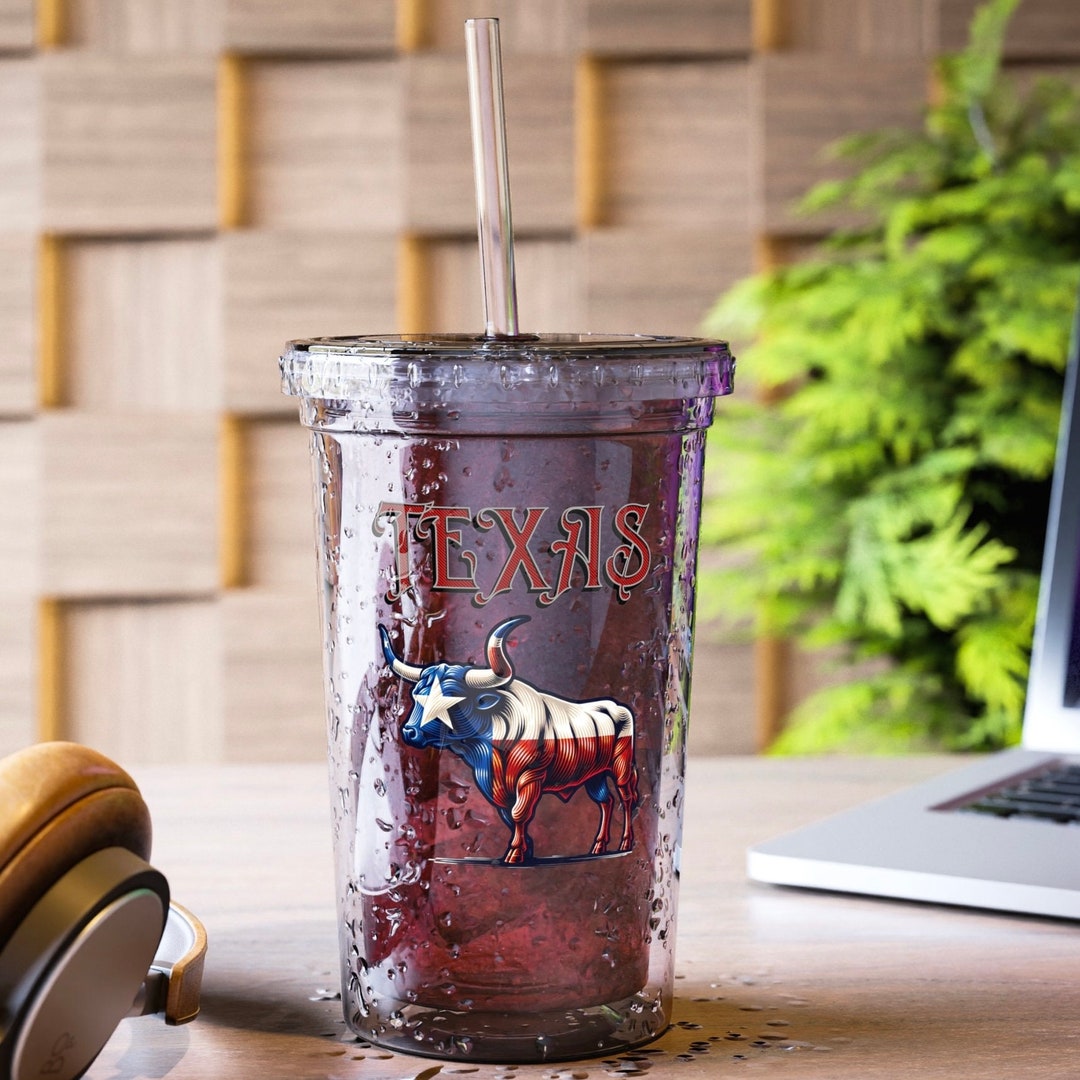 Texas Flag Longhorn Plastic Cup, Texans Iced Coffee Cup, Lone Star ...