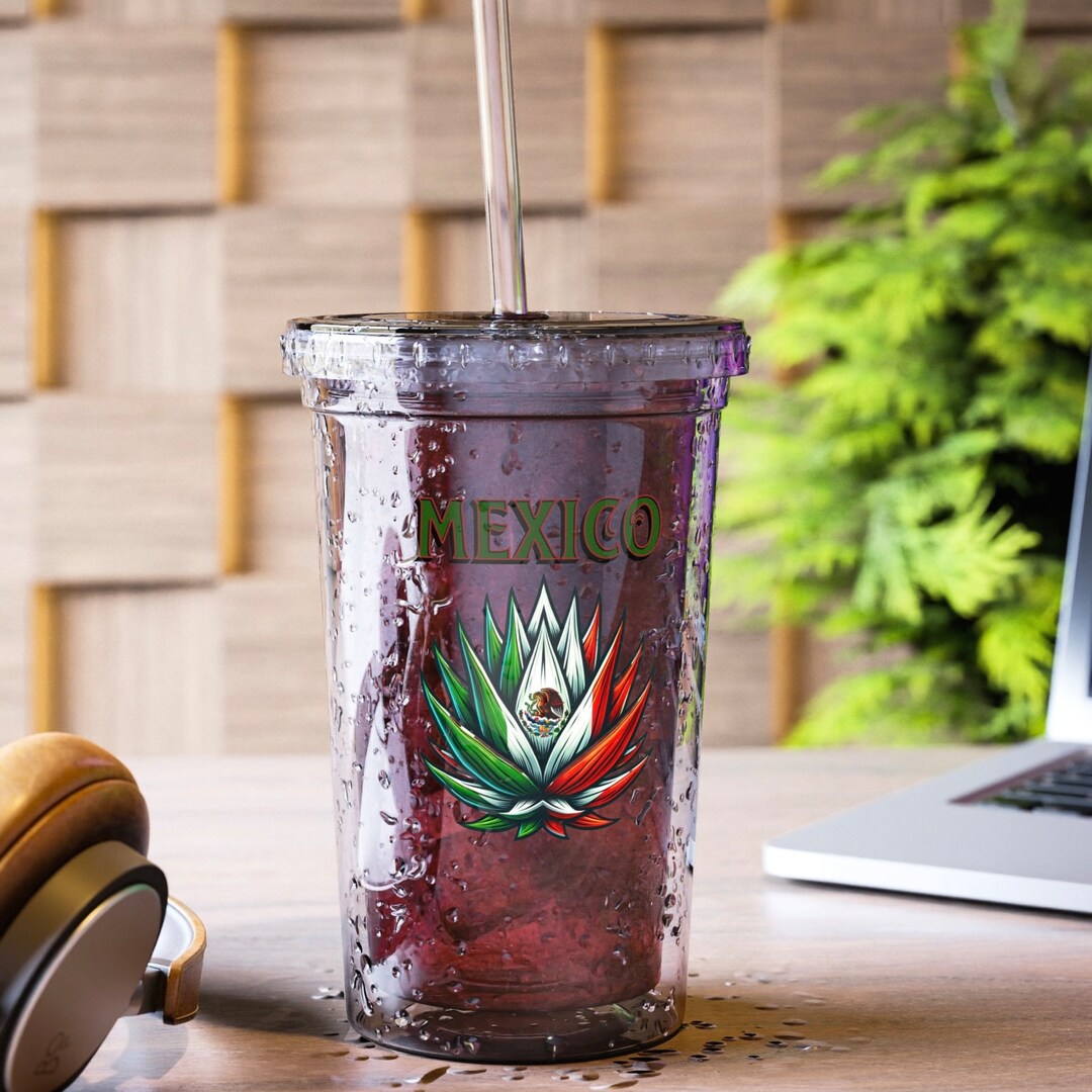 Mexico Flag Agave Plant Plastic Cup, Iced Coffee Cup, Plastic Cup With ...