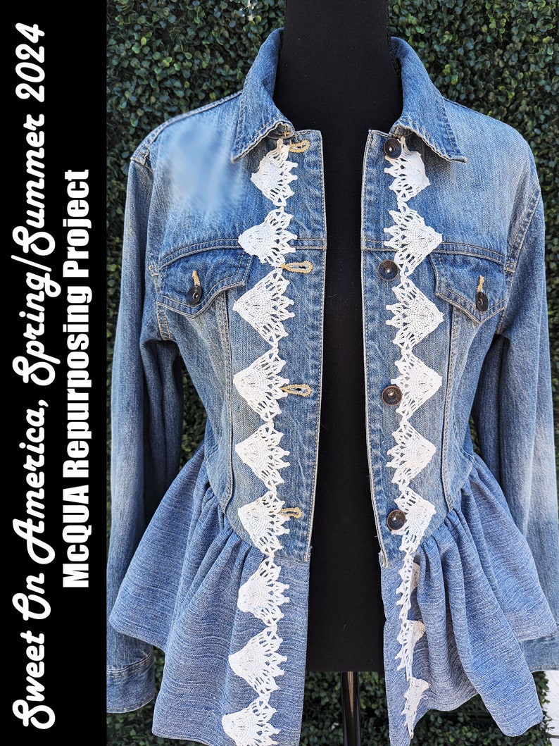 Victorian Reconstructed Denim Jacket With Peplum and Lace Applique - Etsy