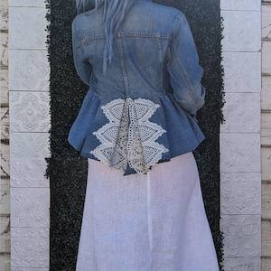 Victorian Reconstructed Denim Jacket With Peplum and Lace Applique - Etsy