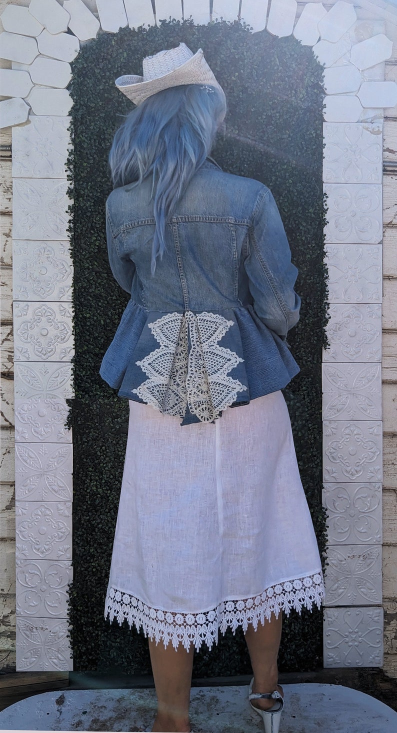 Victorian Reconstructed Denim Jacket With Peplum and Lace Applique - Etsy