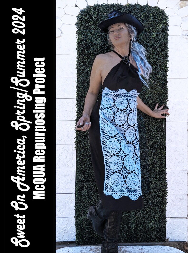 Blue Hand Crochet Overlay Black Dress - Etsy
