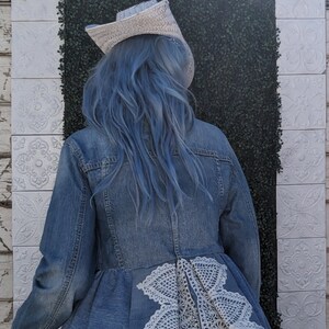 Victorian Reconstructed Denim Jacket With Peplum and Lace Applique - Etsy