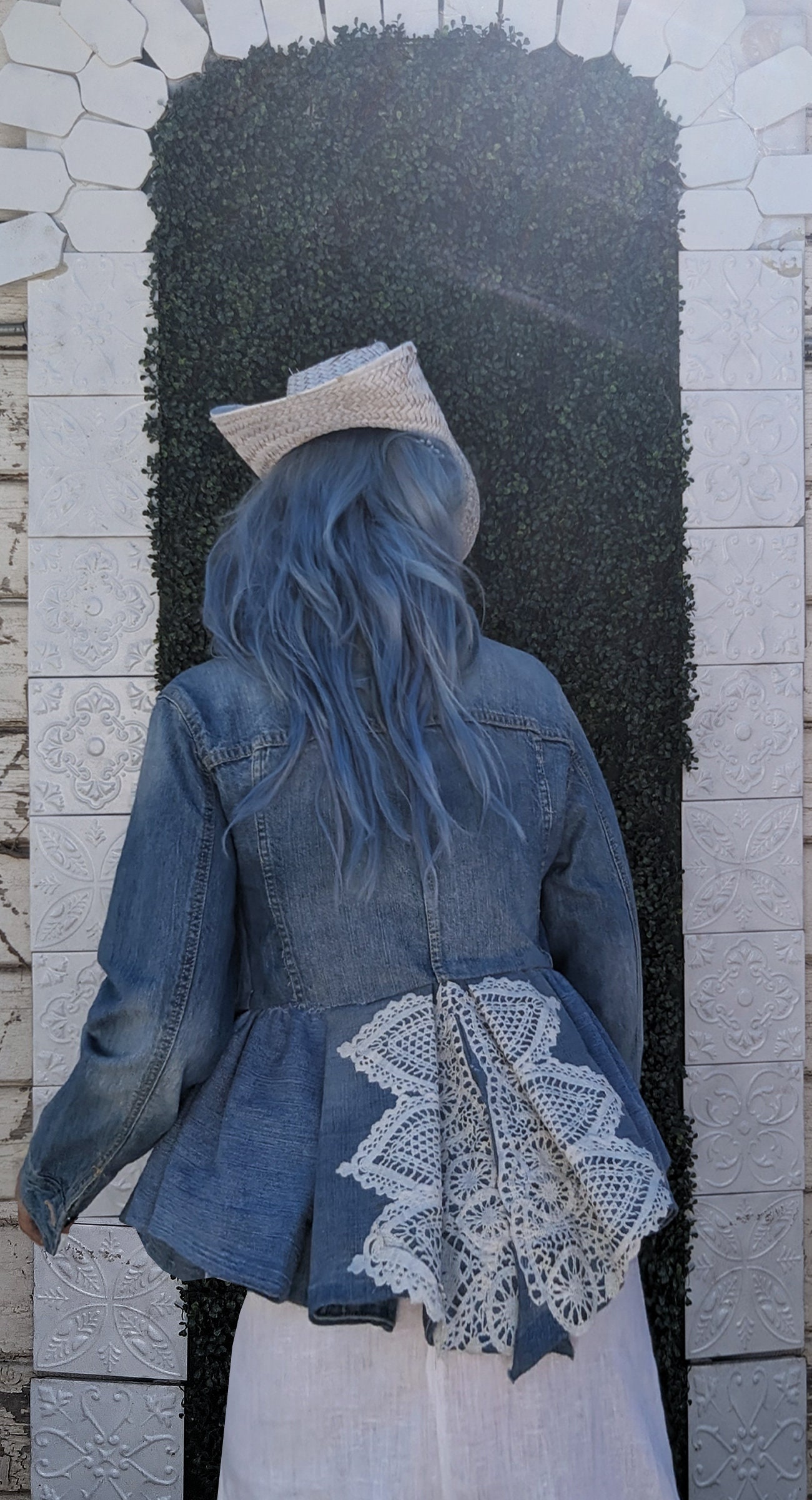 Victorian Reconstructed Denim Jacket With Peplum and Lace Applique - Etsy