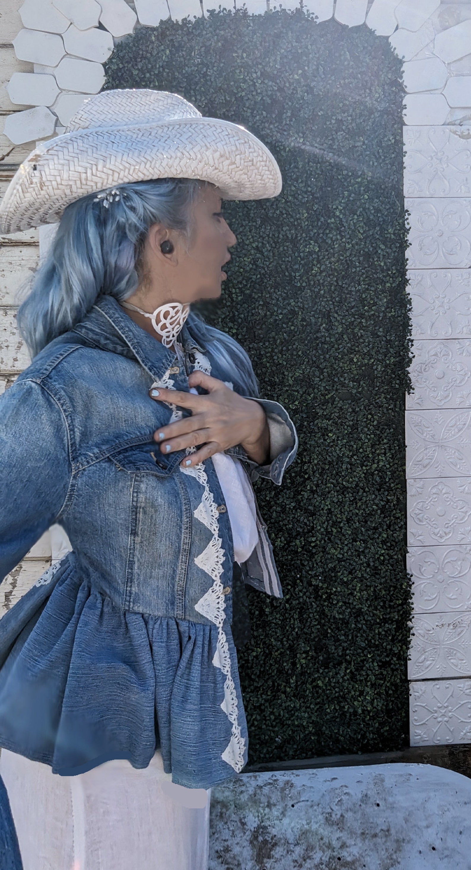 Victorian Reconstructed Denim Jacket With Peplum and Lace Applique - Etsy