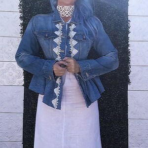Victorian Reconstructed Denim Jacket With Peplum and Lace Applique - Etsy
