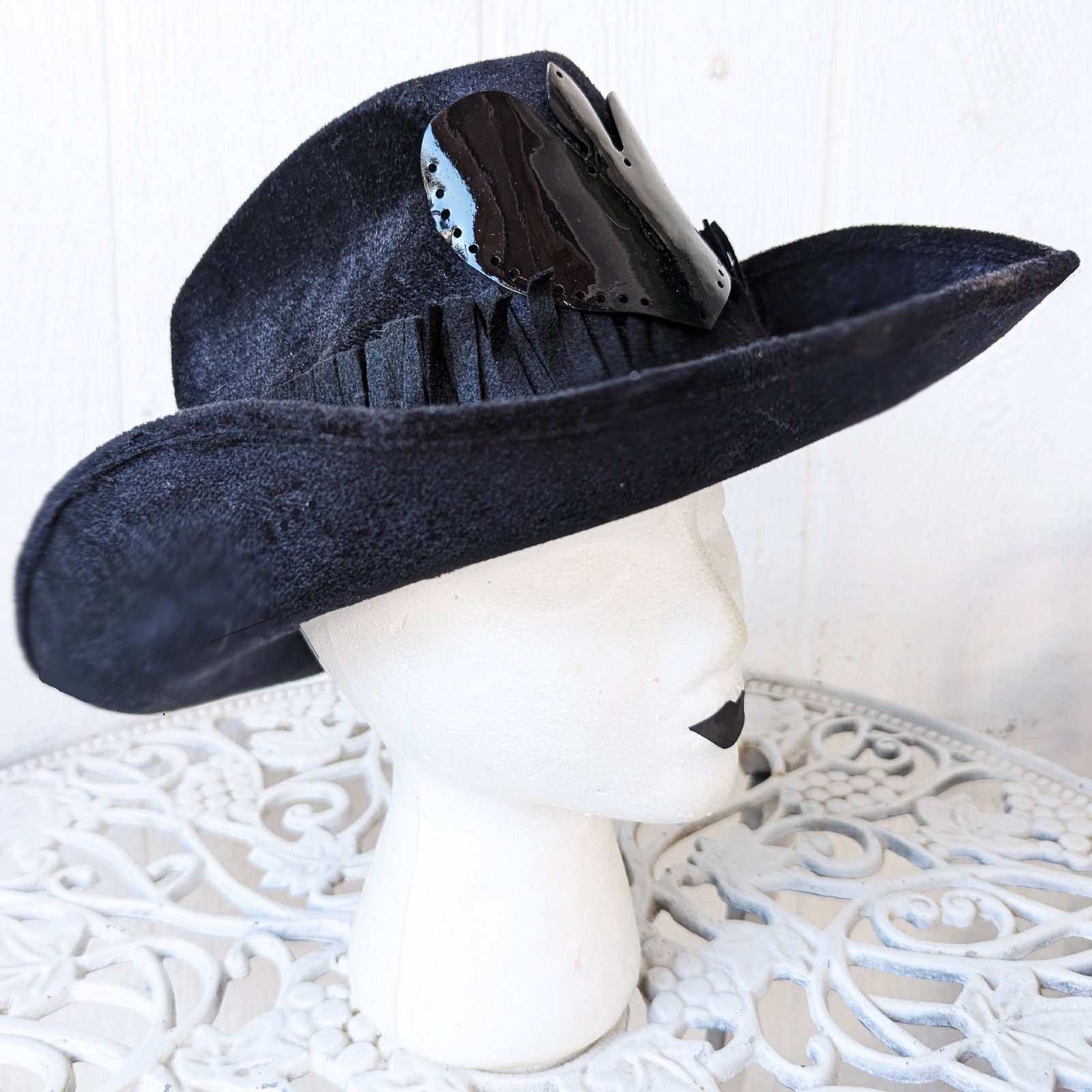 Cowboy Hat Boho Black Cowgirl Hat With Black Heart and Felt Fringe ...