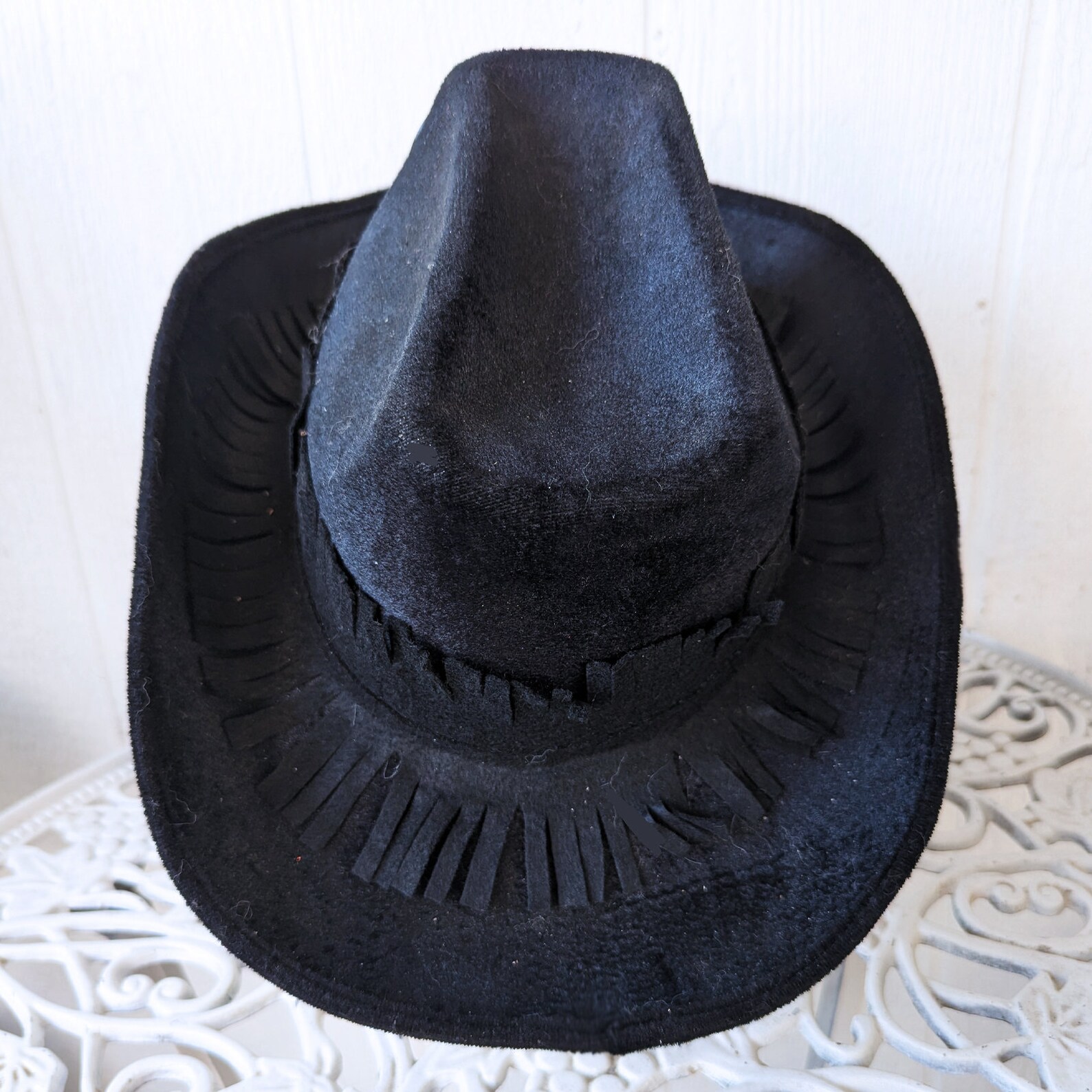 Cowboy Hat Boho Black Cowgirl Hat With Black Heart and Felt Fringe ...