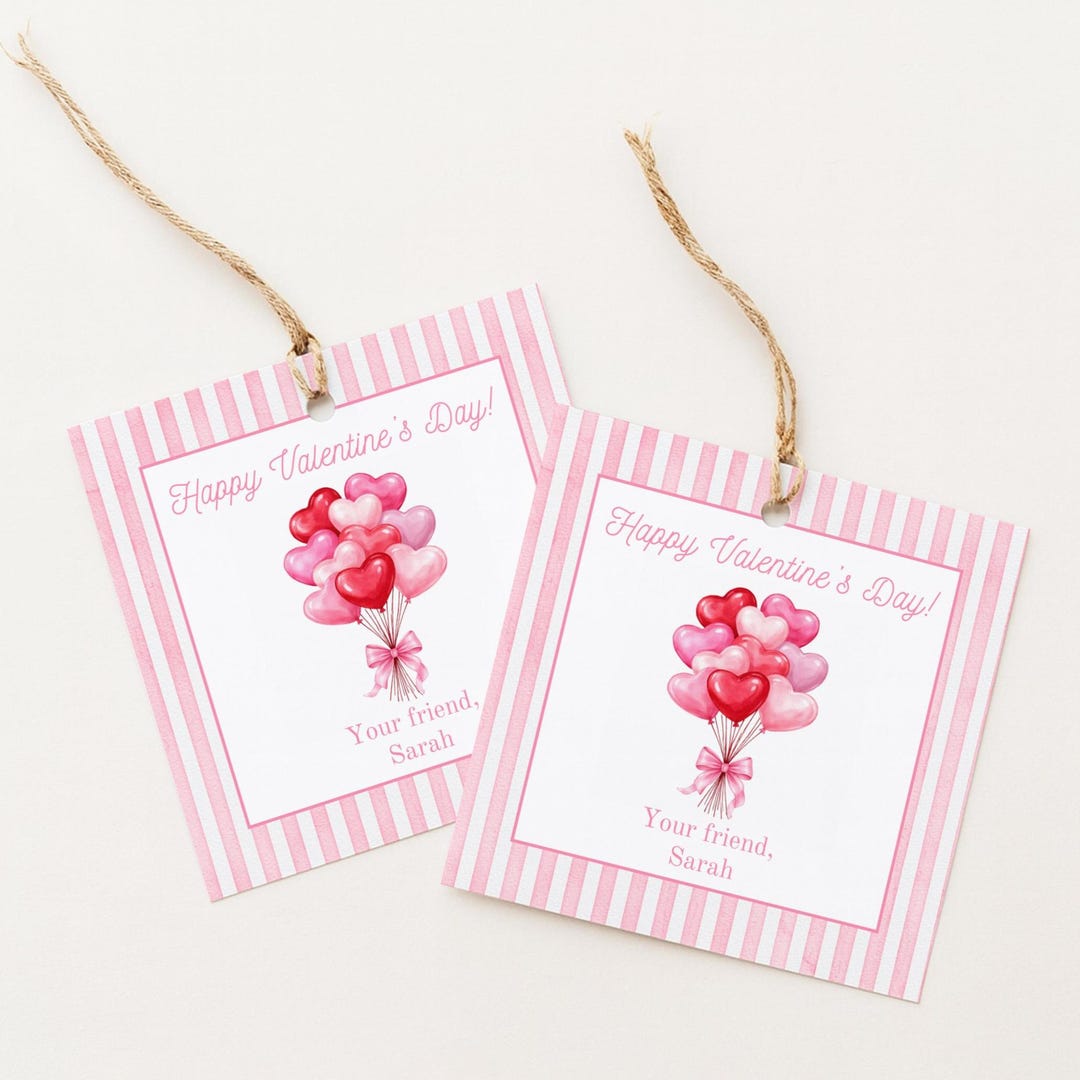 Printable Valentine's Day Tag, Heart Tags, Personalized Editable ...