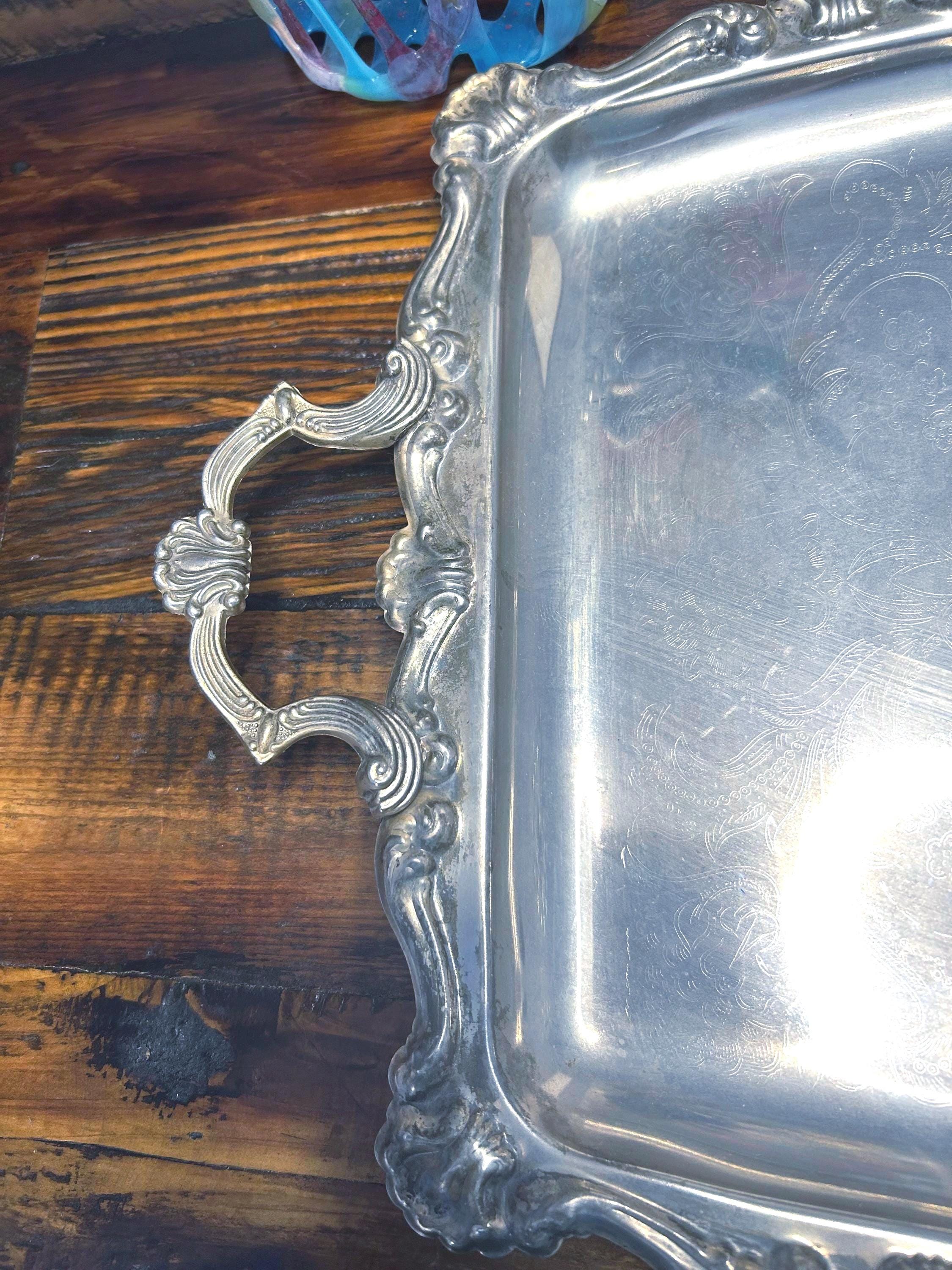 Vintage Regal Silver China Serving Tray W/ Handles, Butler Tray, 25th ...