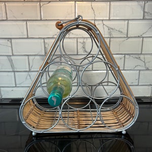 Vintage Bamboo Wine Rack, Triangular Shape Holds 6 Bottles, W/ Handle ...
