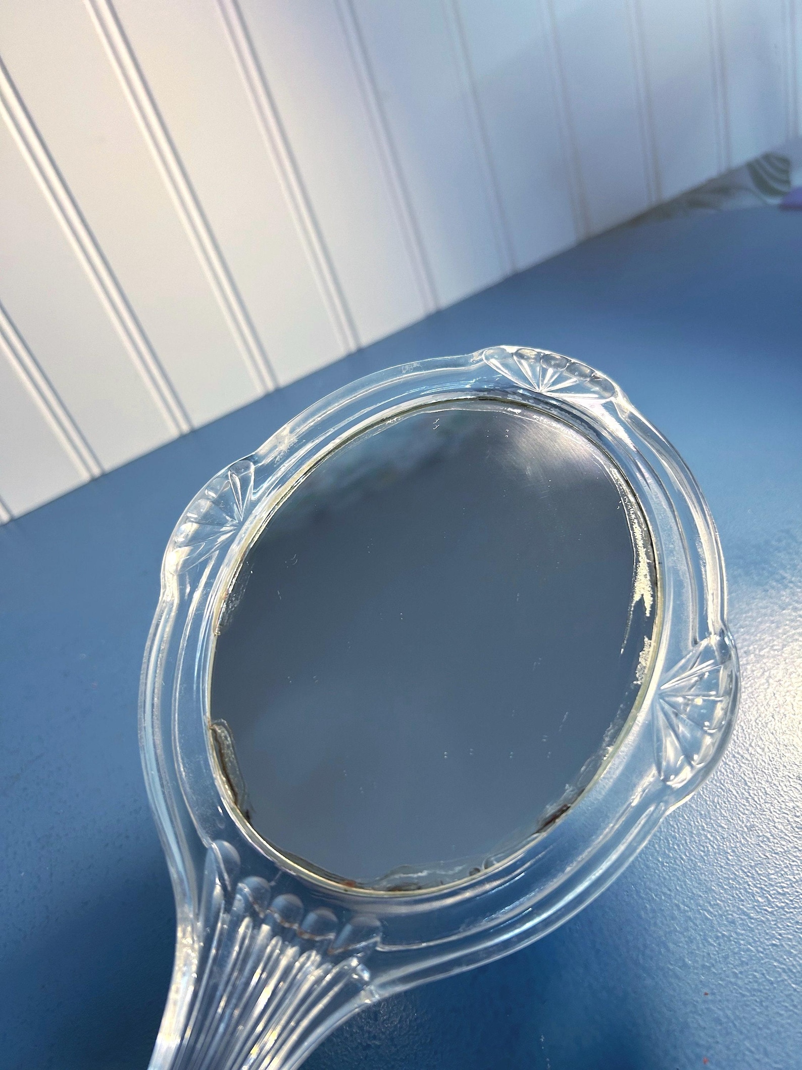 Vintage Crystal Hand Held Mirror W/embossed Roses on Back~ 10”x 5” - Etsy