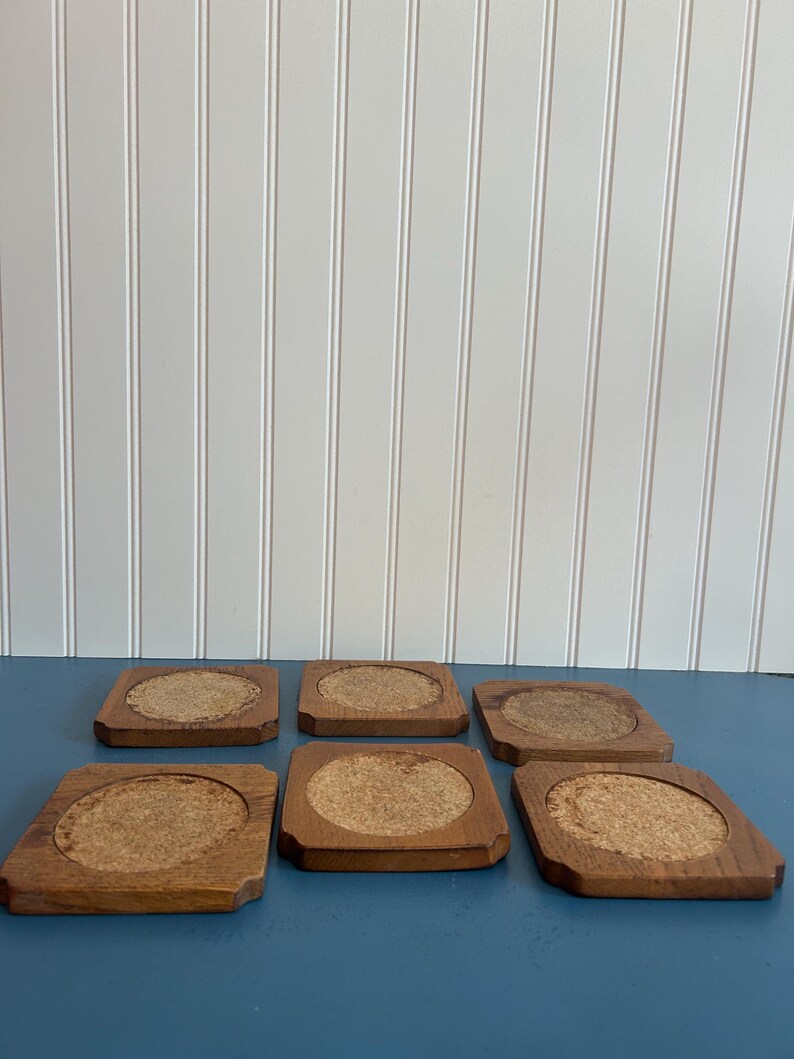 Vintage LARGE Wood & Cork Coasters W/ Caddy 6.5x 5 Set of 7 - Etsy